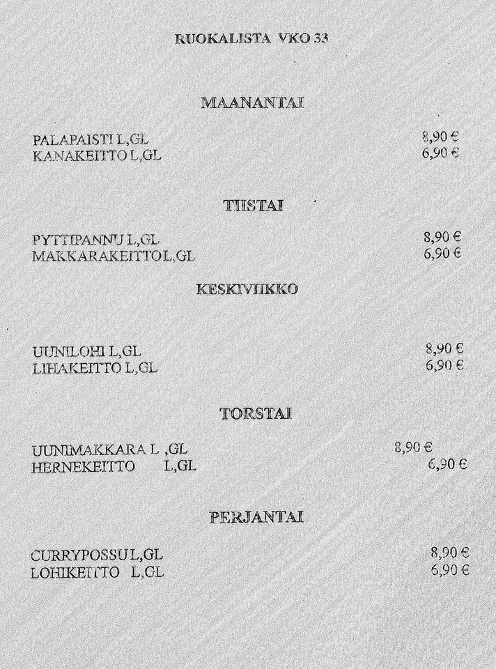 Menu at Teboil Purola, Kajaani