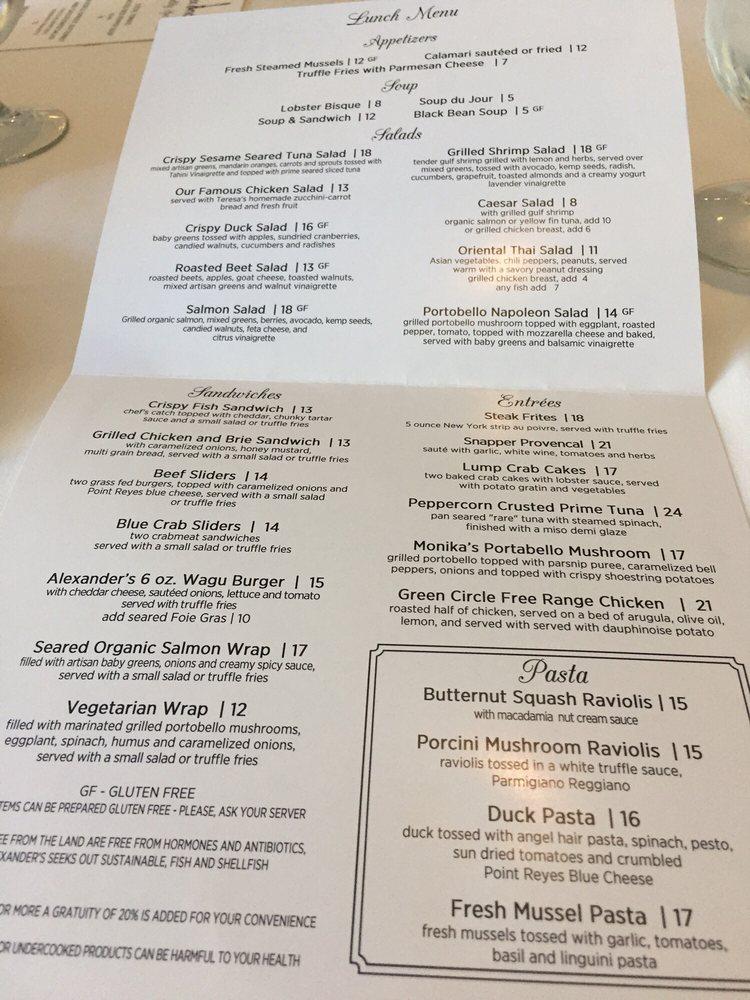 Menu at Alexander's Garden Restaurant, Naples