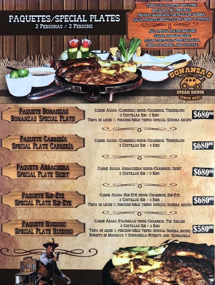 Menu at Bonanza's Steak House Bar, Agua Prieta