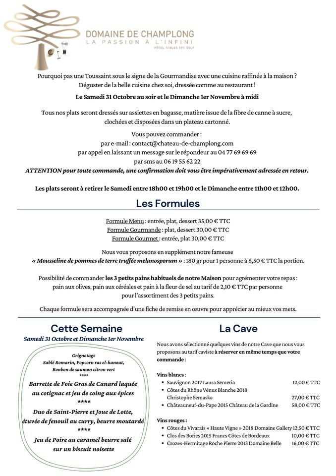 Menu at Château de Champlong restaurant, Villerest