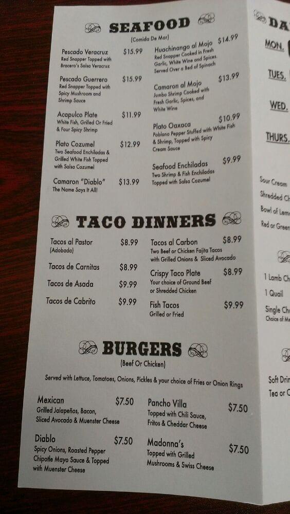 Menu at Los Braceros restaurant, Amarillo, Bell St