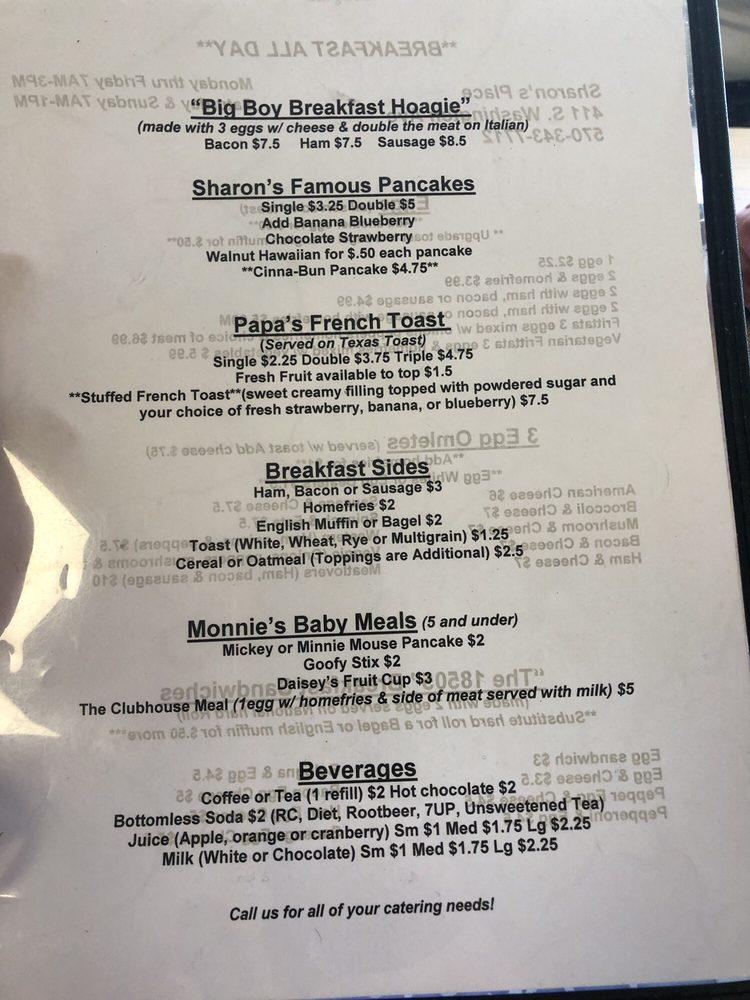 Menu at Sharon's Place restaurant, Scranton