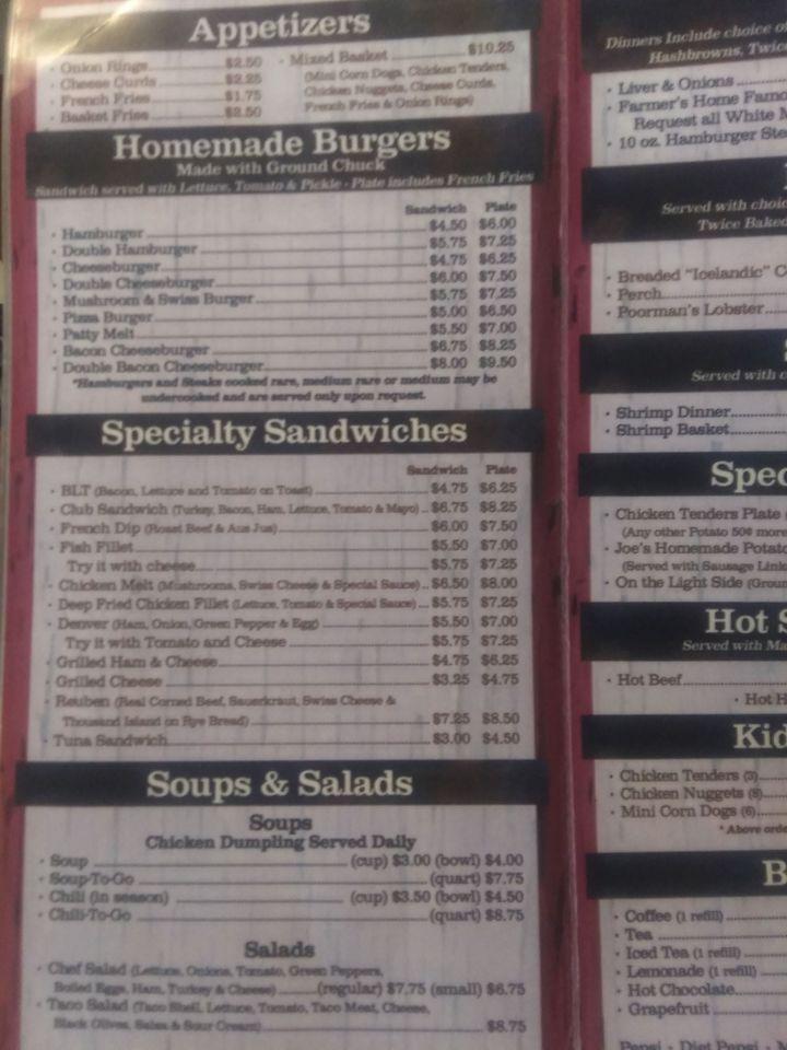 Menu at Farmers Home Restaurant, Antigo