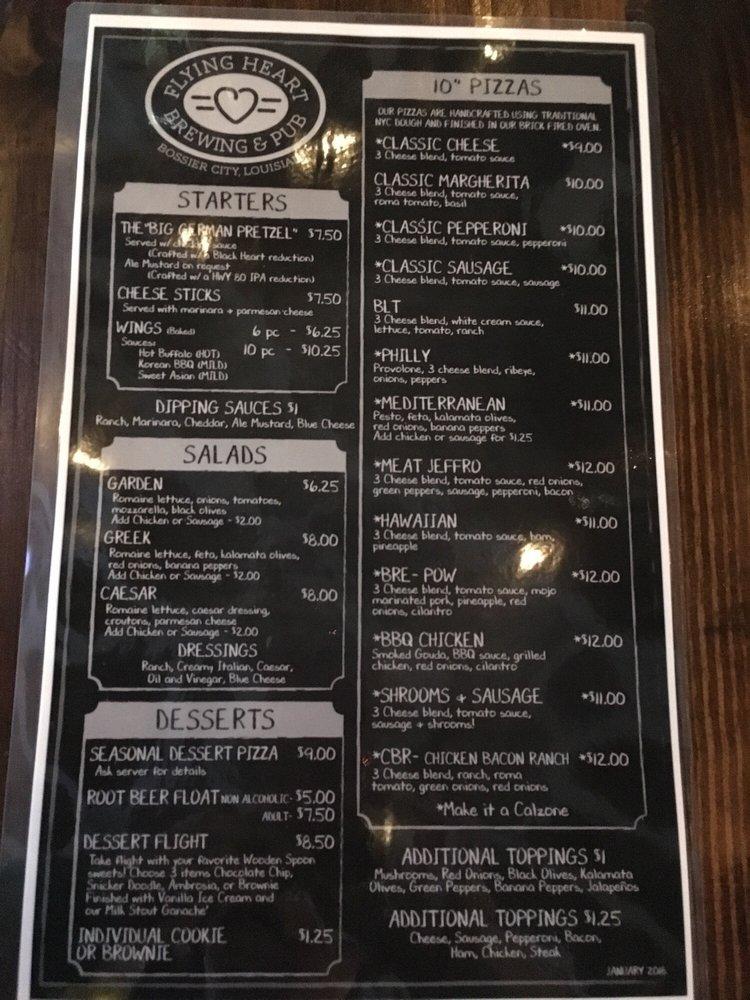 Menu at Flying Heart Brewing & Pub, Bossier City