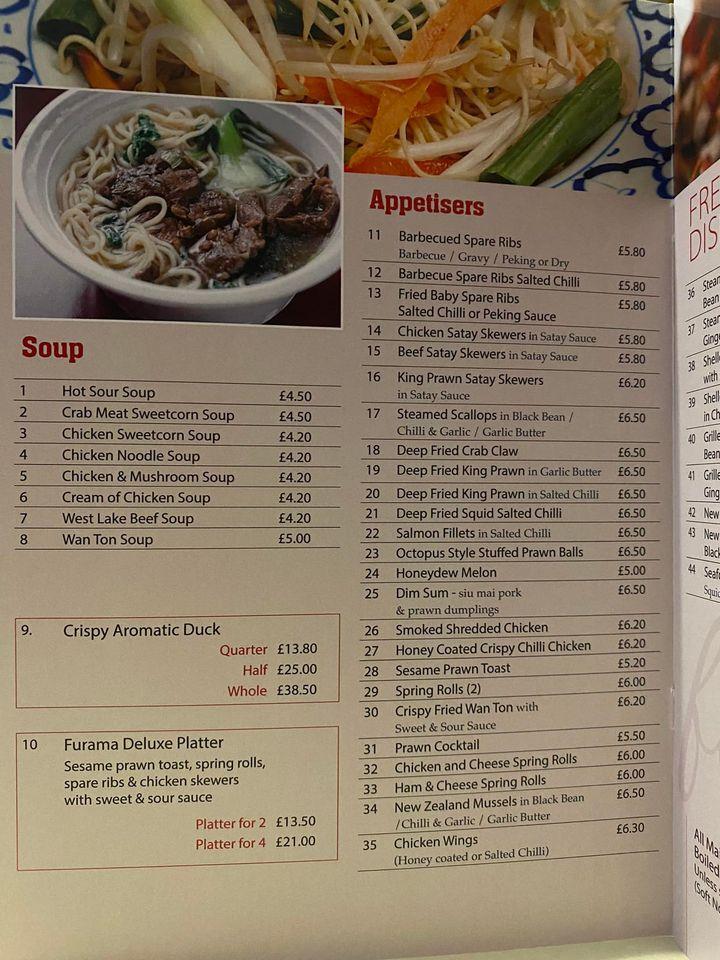 Menu at Furama Cantonese Restaurant, Antrim