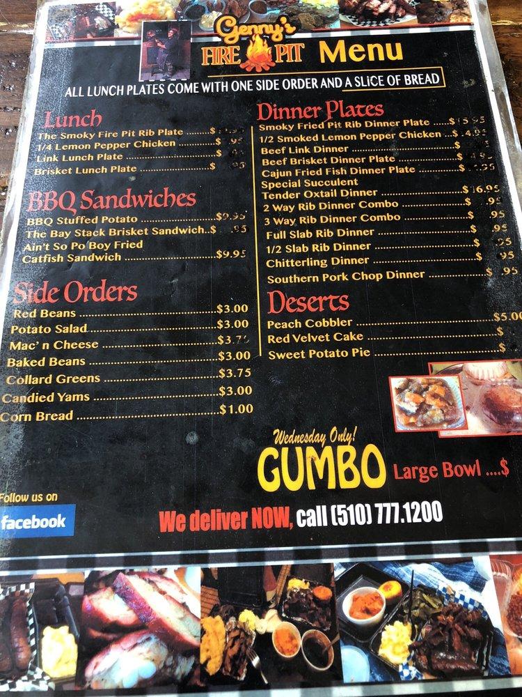 Menu at Genny's Fire Pit BBQ, Oakland