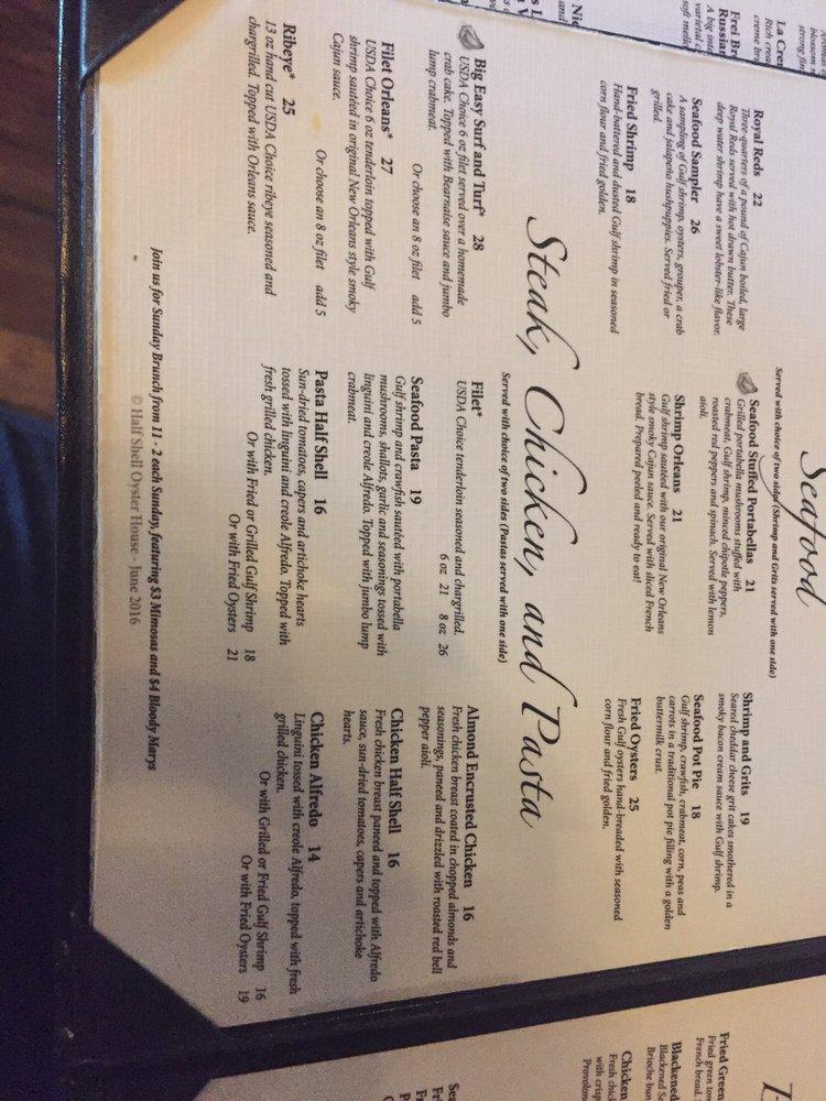 Menu at Half Shell Oyster House restaurant, Gulfport