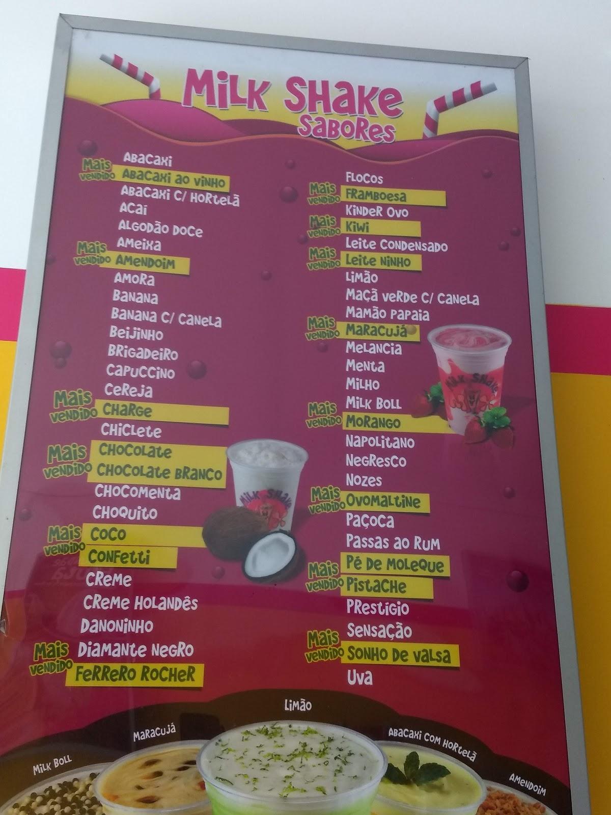 Menu at Milk Shake Mix restaurant, Brazil, Av. Manoel Teixeira