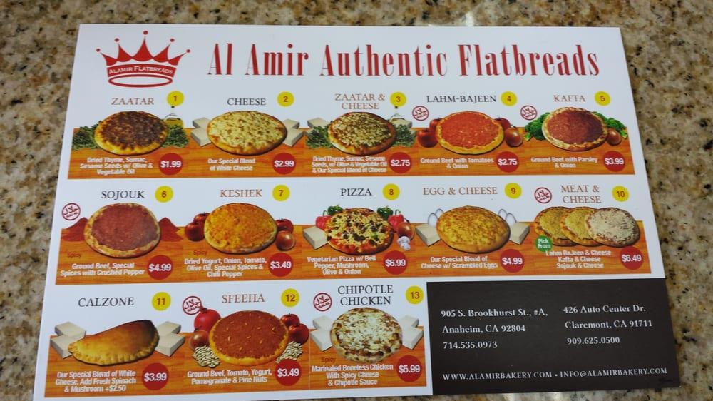 Menu at Al Amir Bakery, Anaheim, 905 S Brookhurst St A