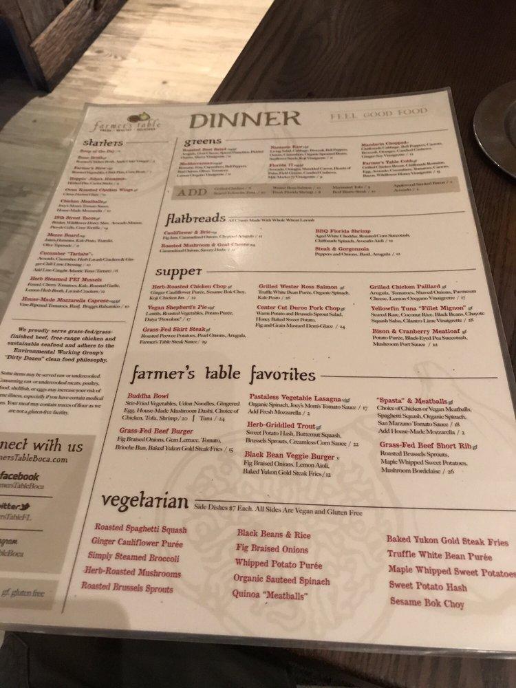 Menu at Farmer's Table pub & bar, Boca Raton