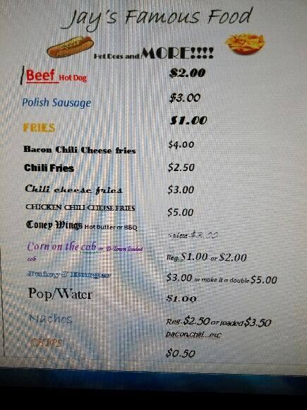 Menu at Jay's famous food hot dogs and more restaurant, Detroit