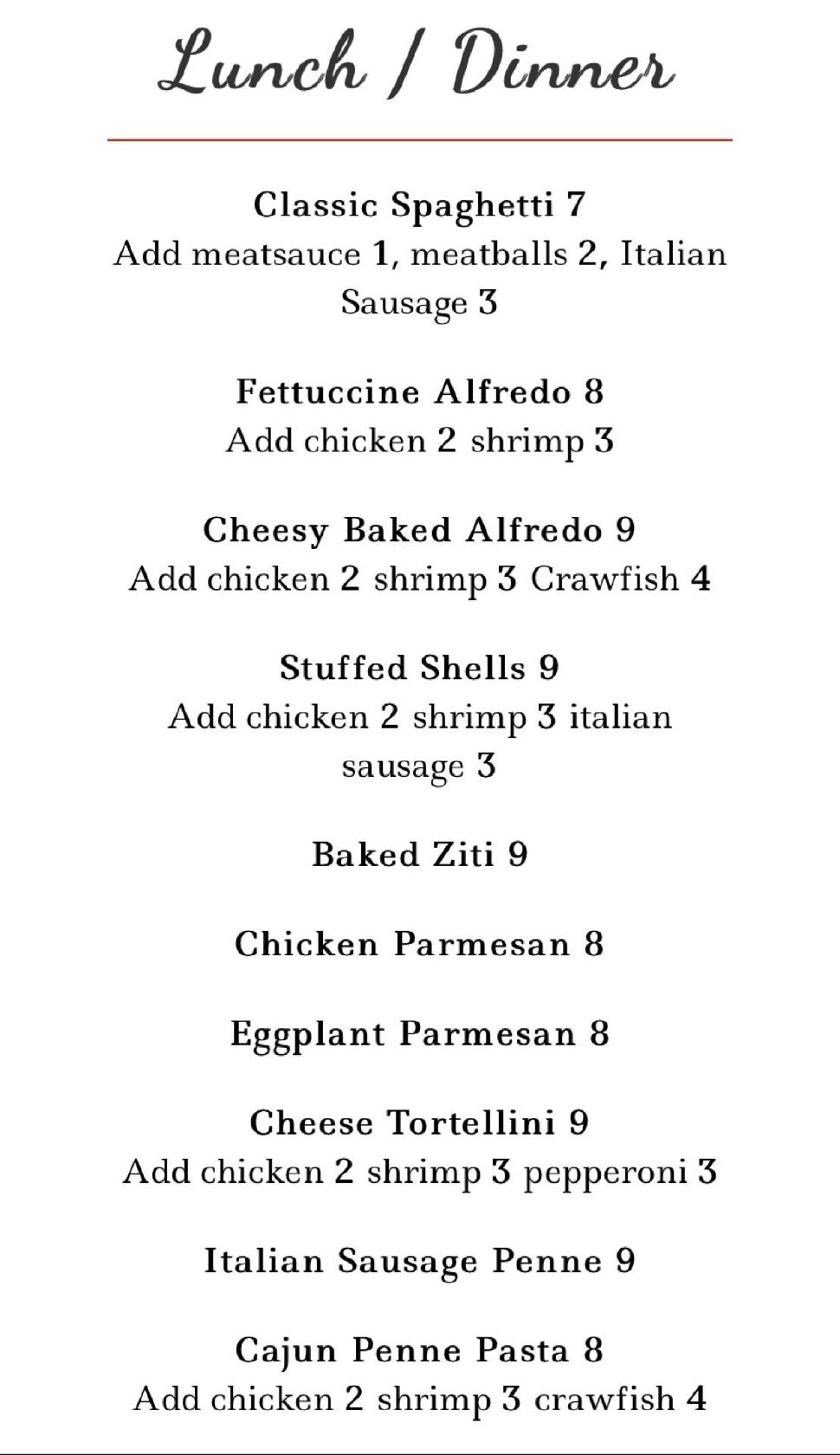 Menu at Ma Ma Fia's East desserts, Savannah