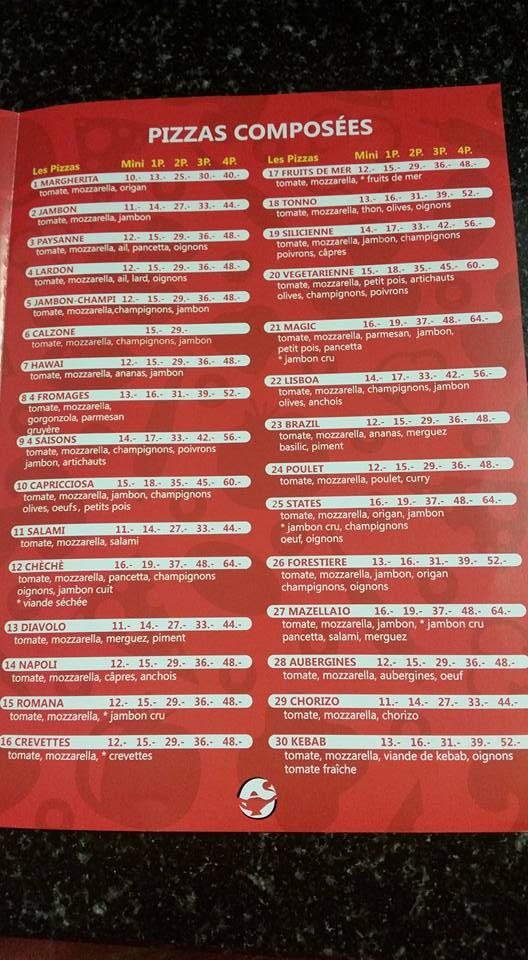Menu au Magic Pizza, Le Landeron