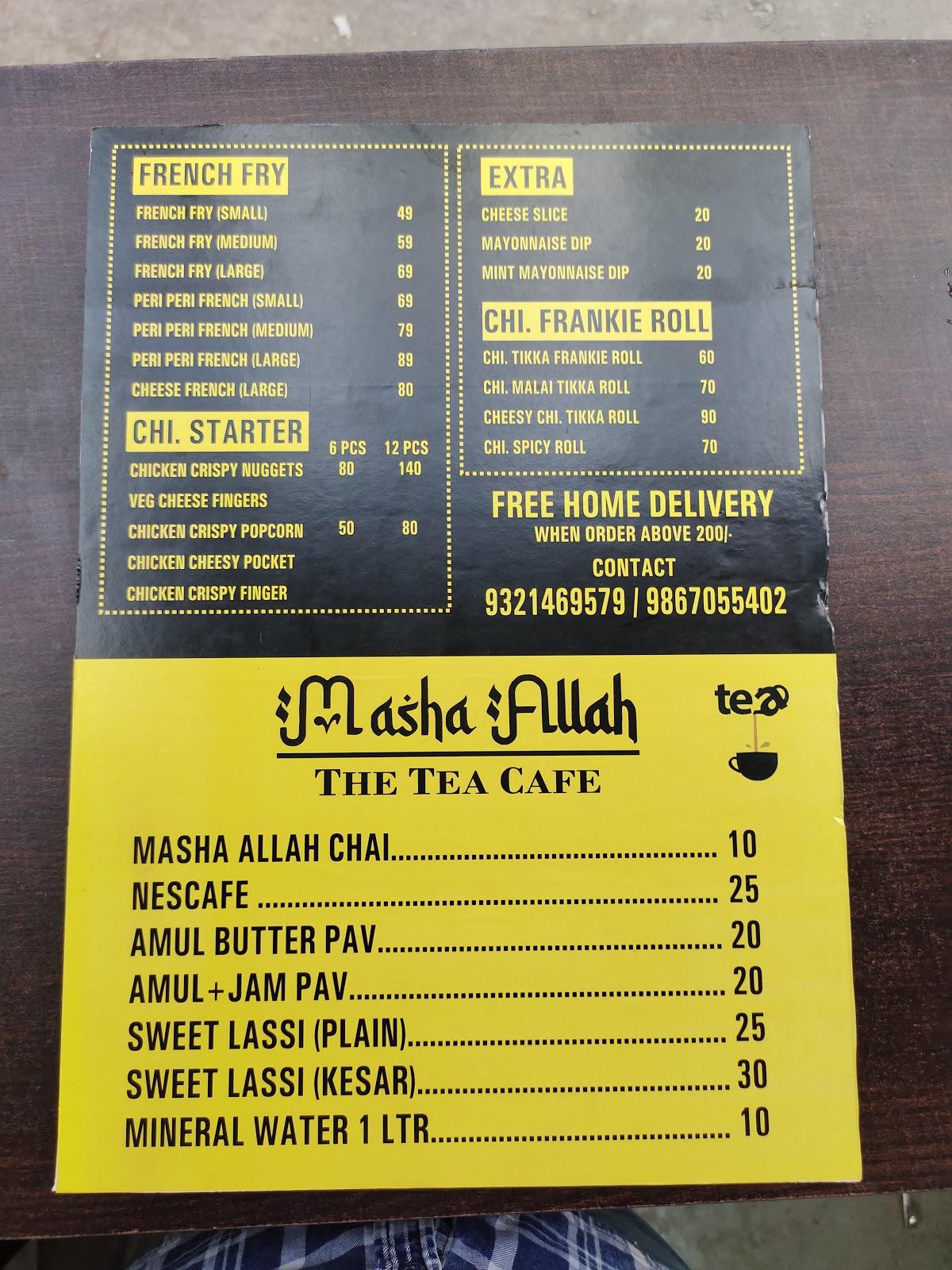 Menu at Masha Allah the tea cafe, Mumbai