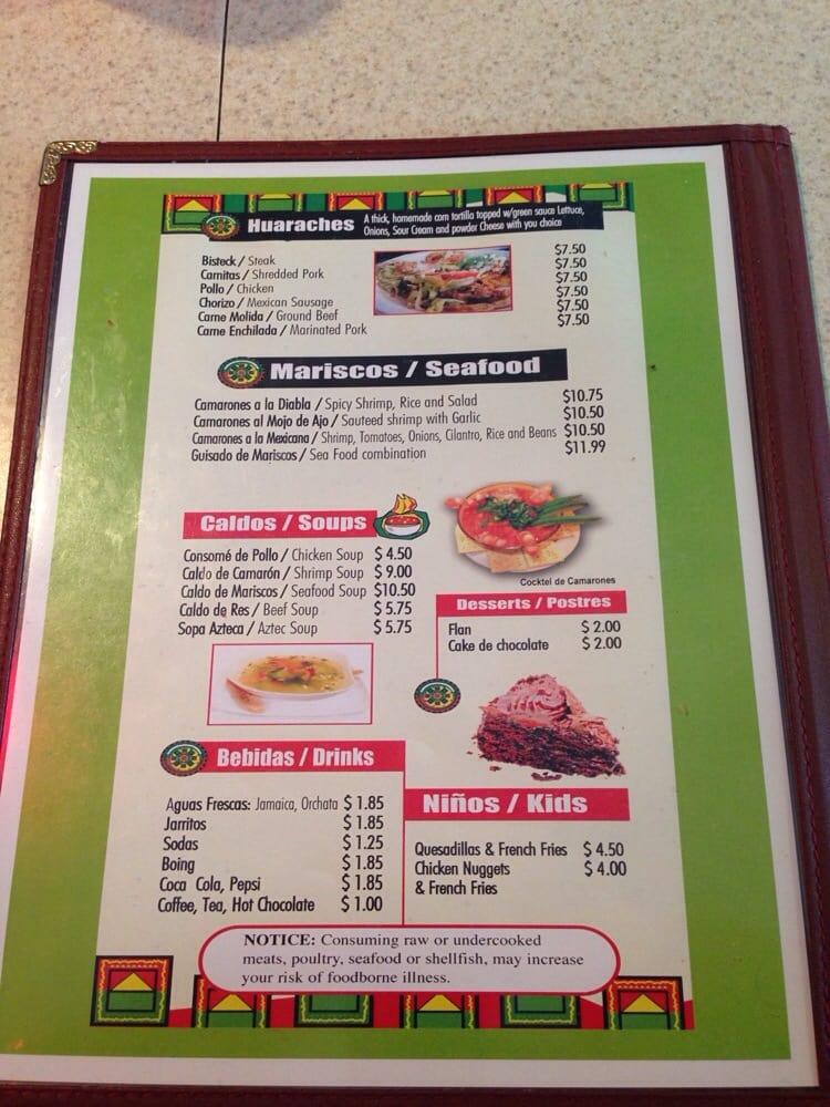 Menu at Mexico Lindo restaurant, Bethlehem
