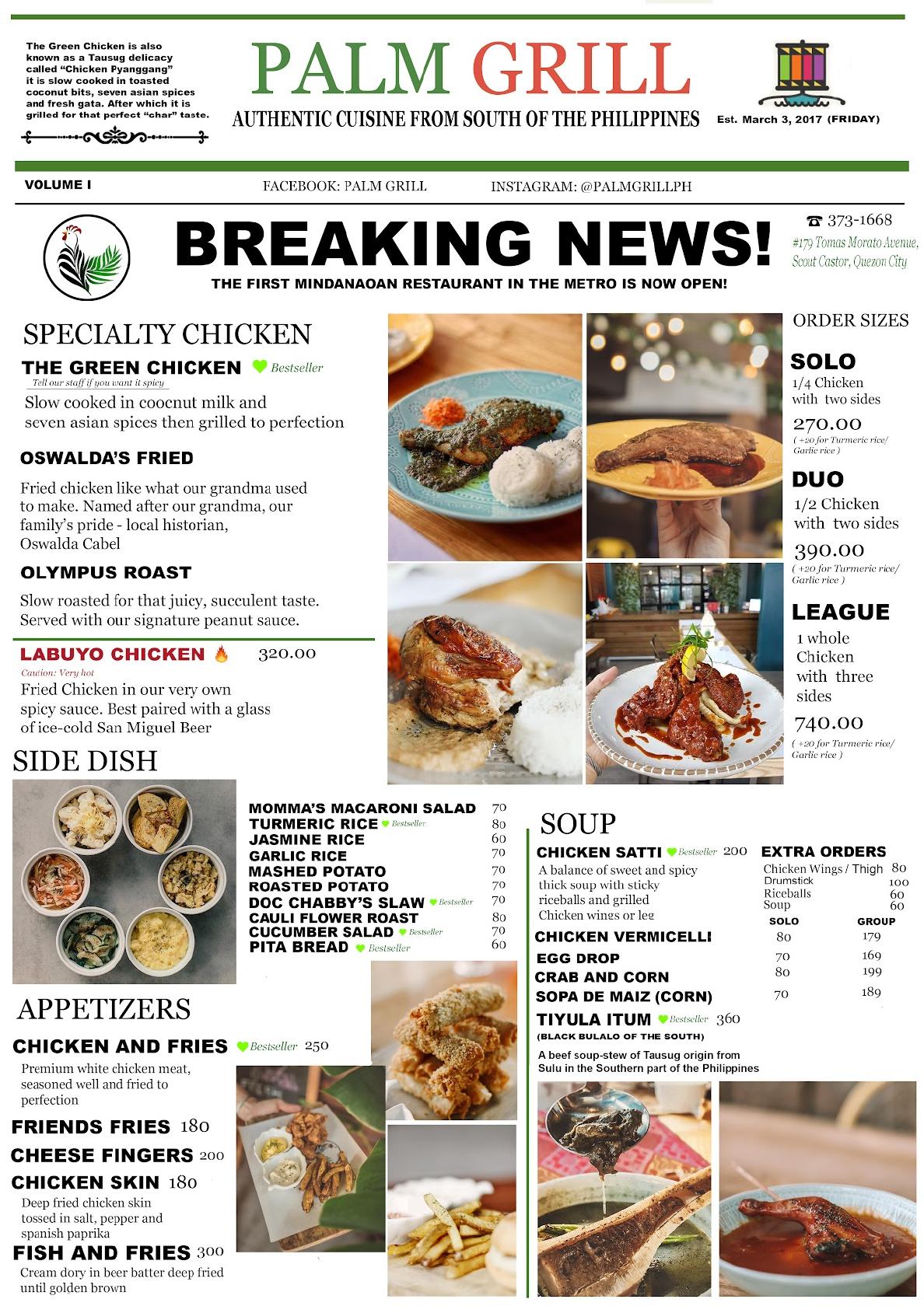 Menu at Palm Grill: Authentic Cuisine from South of Mindanao restaurant ...