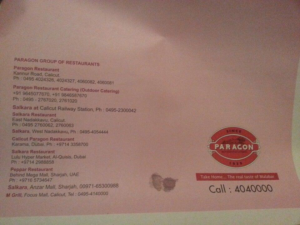 Menu at Paragon Restaurant, Kozhikode, Kannur Rd