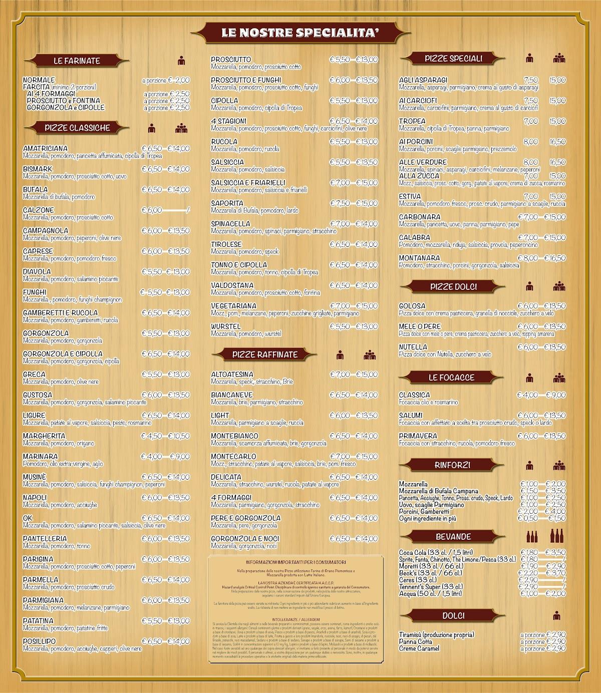 Menu da Pizzalab Grugliasco pizzeria, Grugliasco, Via Vandalino
