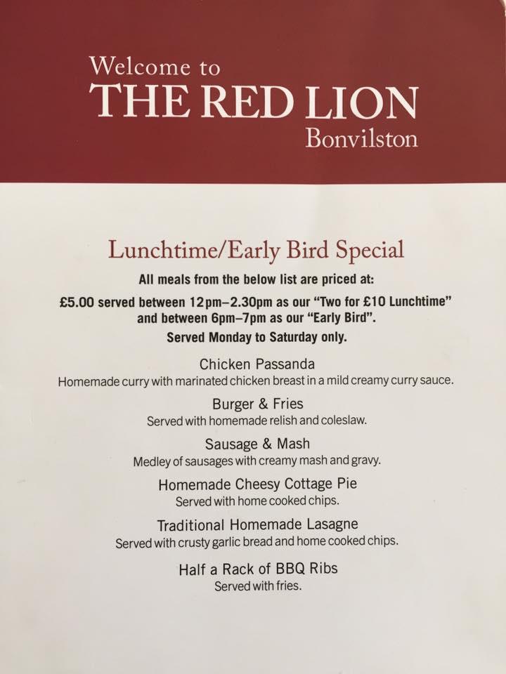 Menu at The Red Lion pub & bar, Barry
