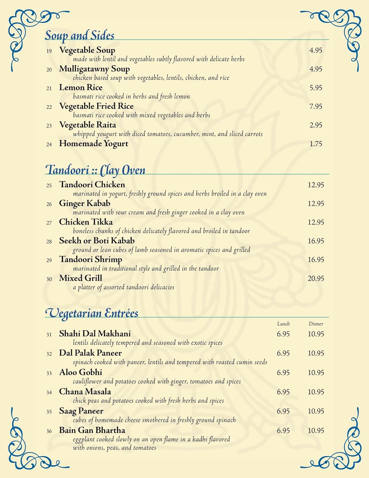 Menu at Swad Tandoori restaurant, New London