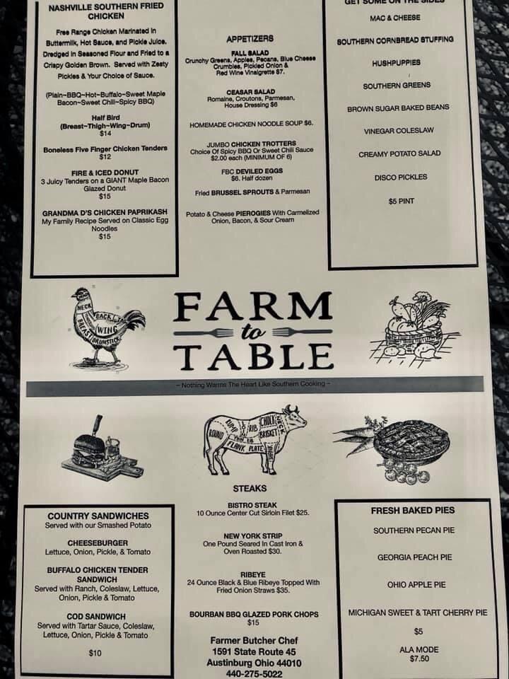 Menu at The Farmer Butcher Chef Bistro steakhouse, Austinburg