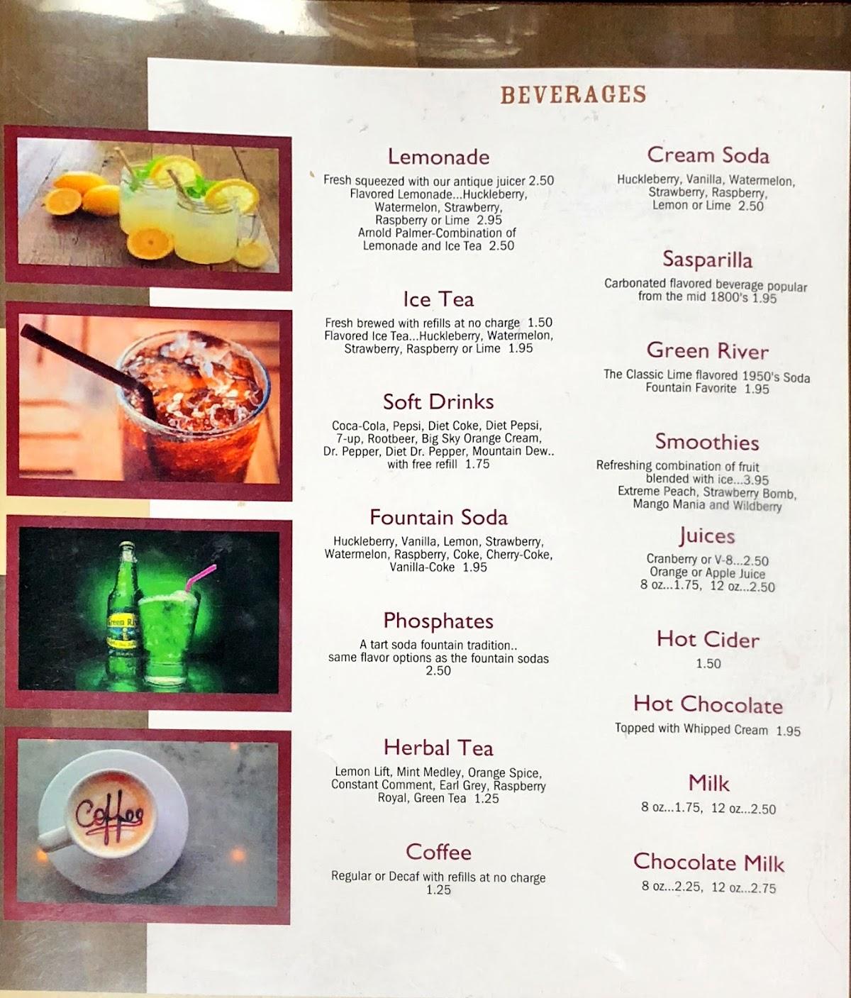 Menu at Yesterday's Soda Fountain and Restaurant, Ennis