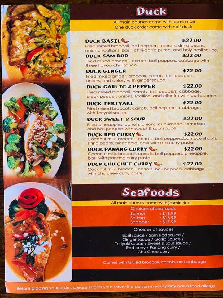 Menu at Andaman Thai restaurant, Starkville