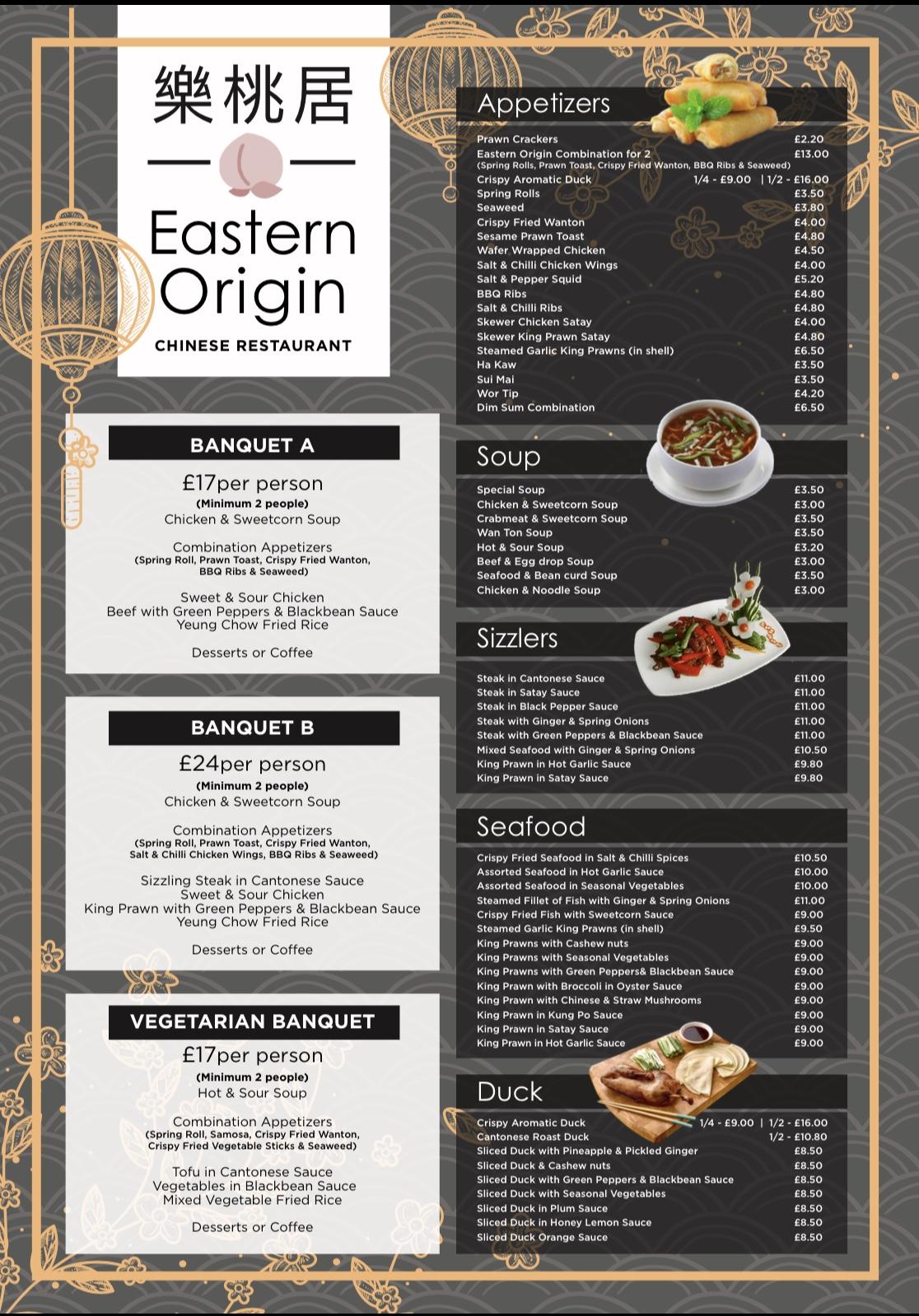 Menu at Eastern Origin restaurant, Bangor