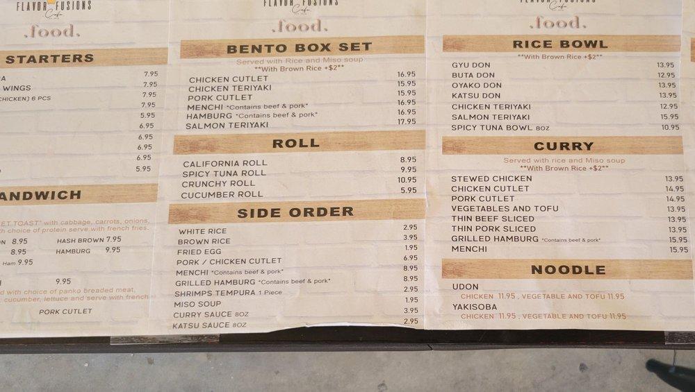 Menu at Flavor Fusions restaurant, Arcadia