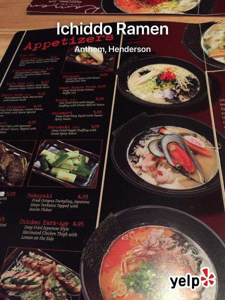 Menu at Ichiddo ramen restaurant, Henderson