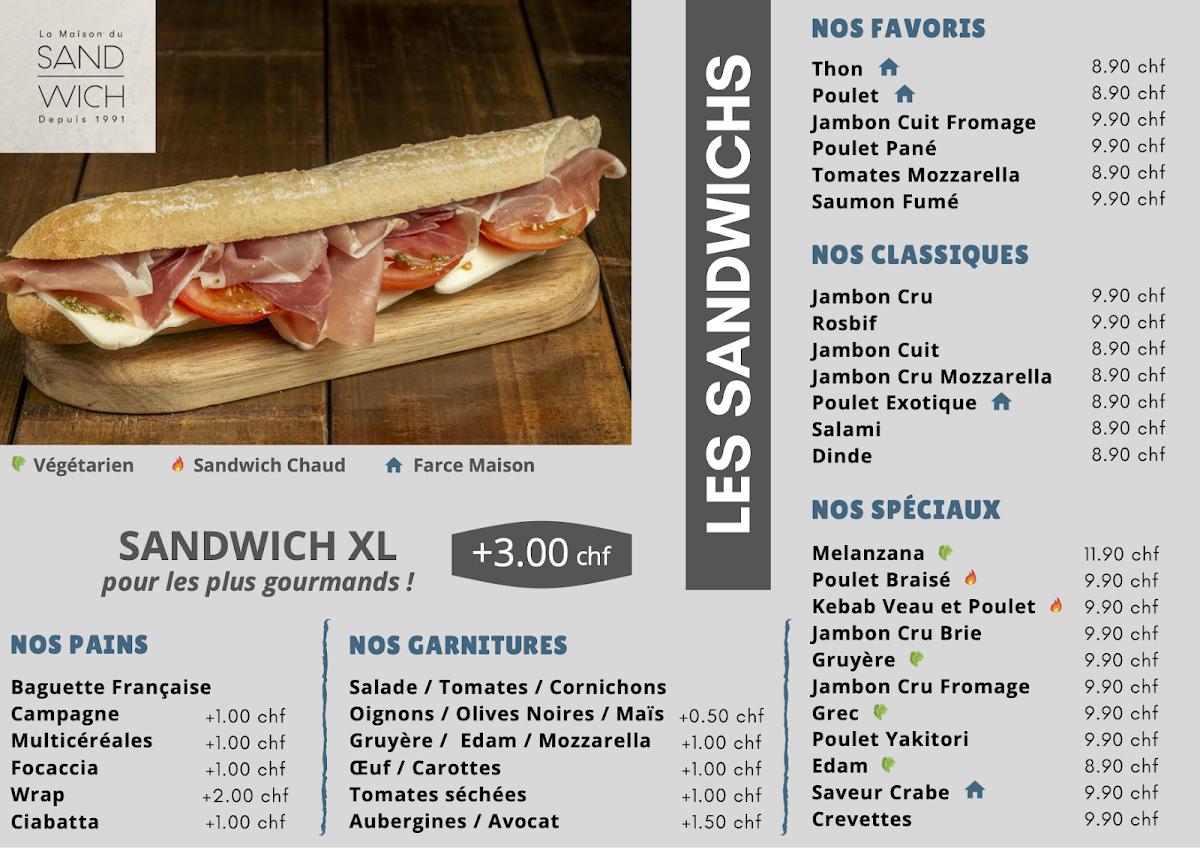 Menu au La Maison du Sandwich - Cendrier, Genève, Rue du Cendrier 19