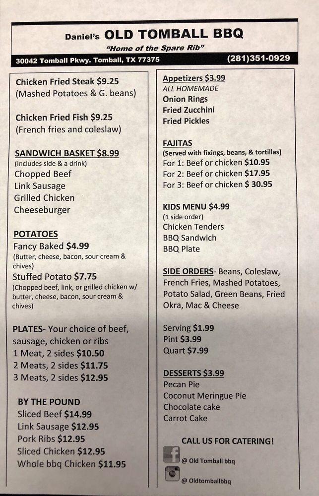 Menu at Old Tomball BBQ, Tomball
