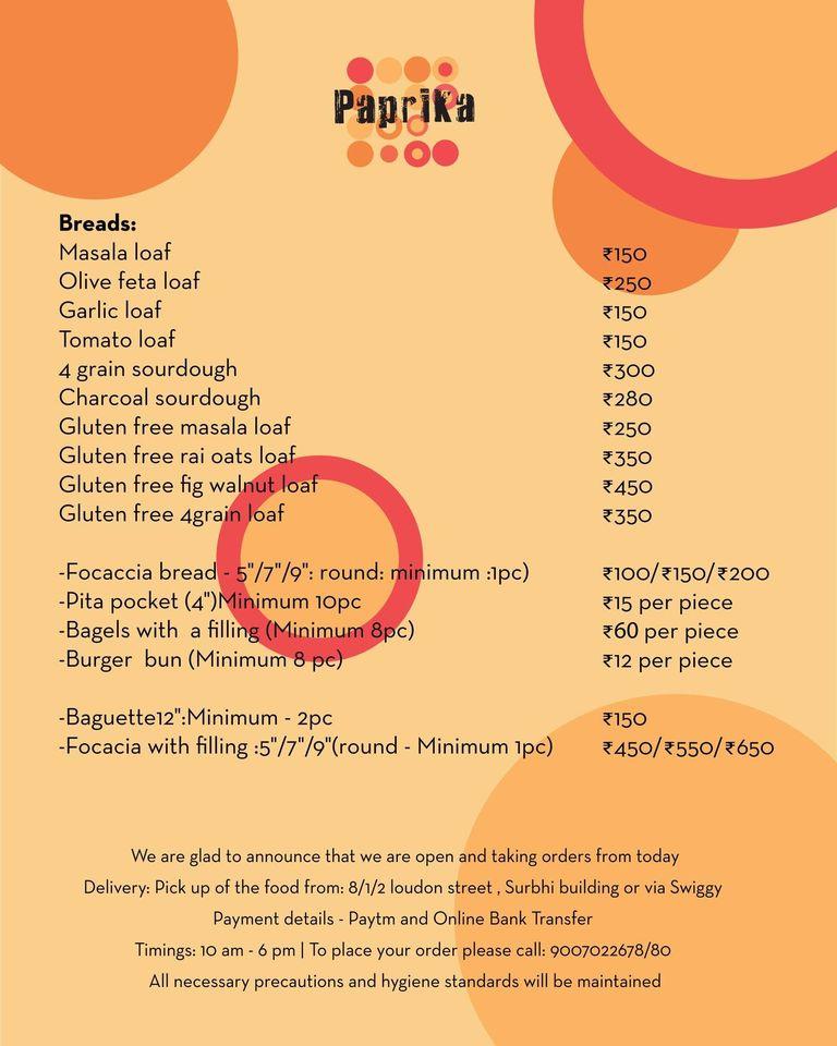 Menu at Paprika Gourmet, Kolkata