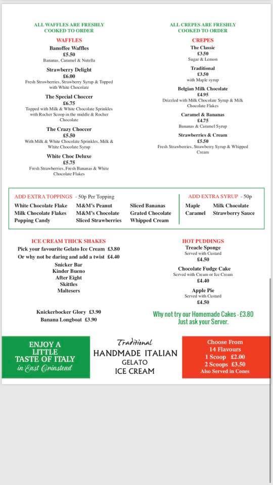 Menu at Rialto cafe, East Grinstead