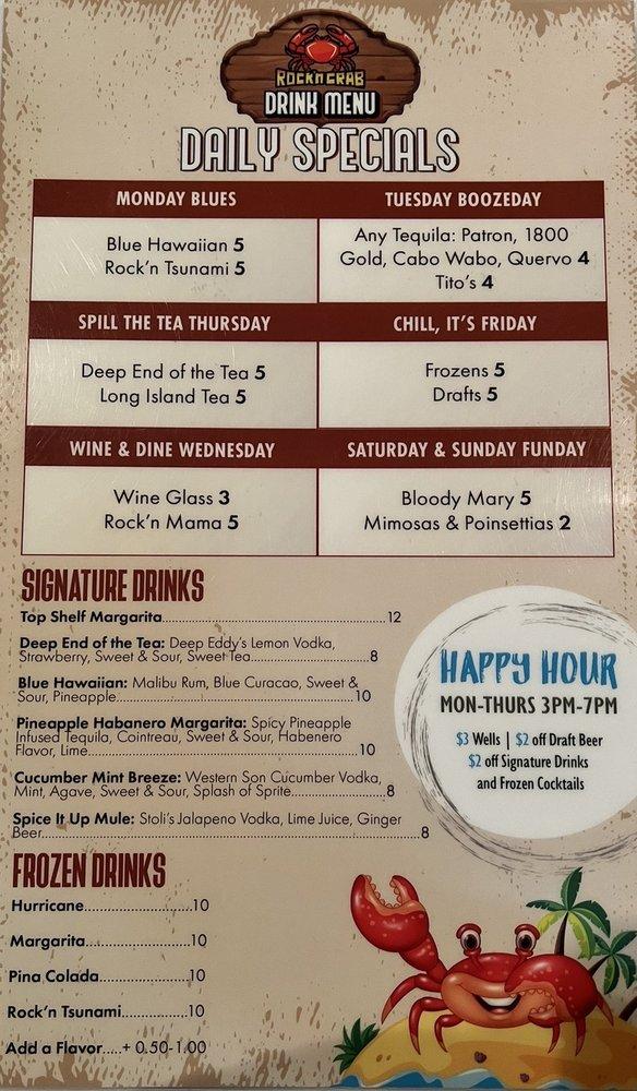 Menu at Rock'n Crab restaurant, Beaumont
