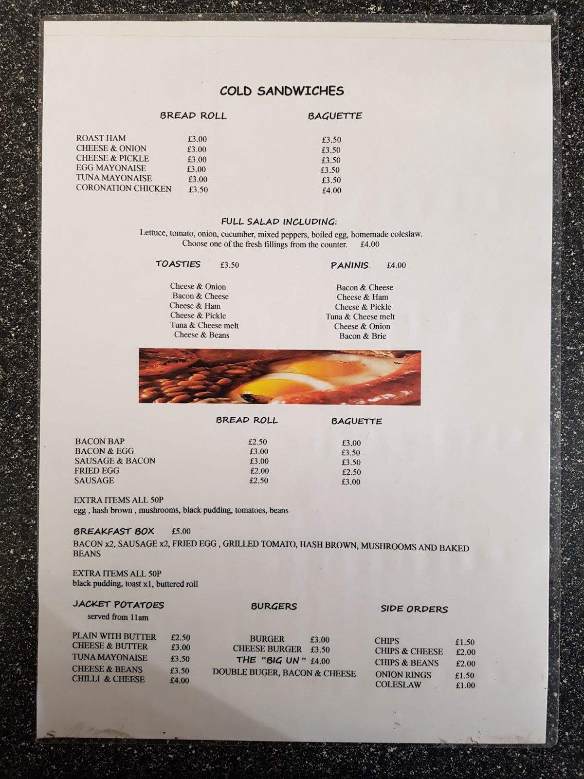 Menu at The Cob Shop restaurant, Coningsby