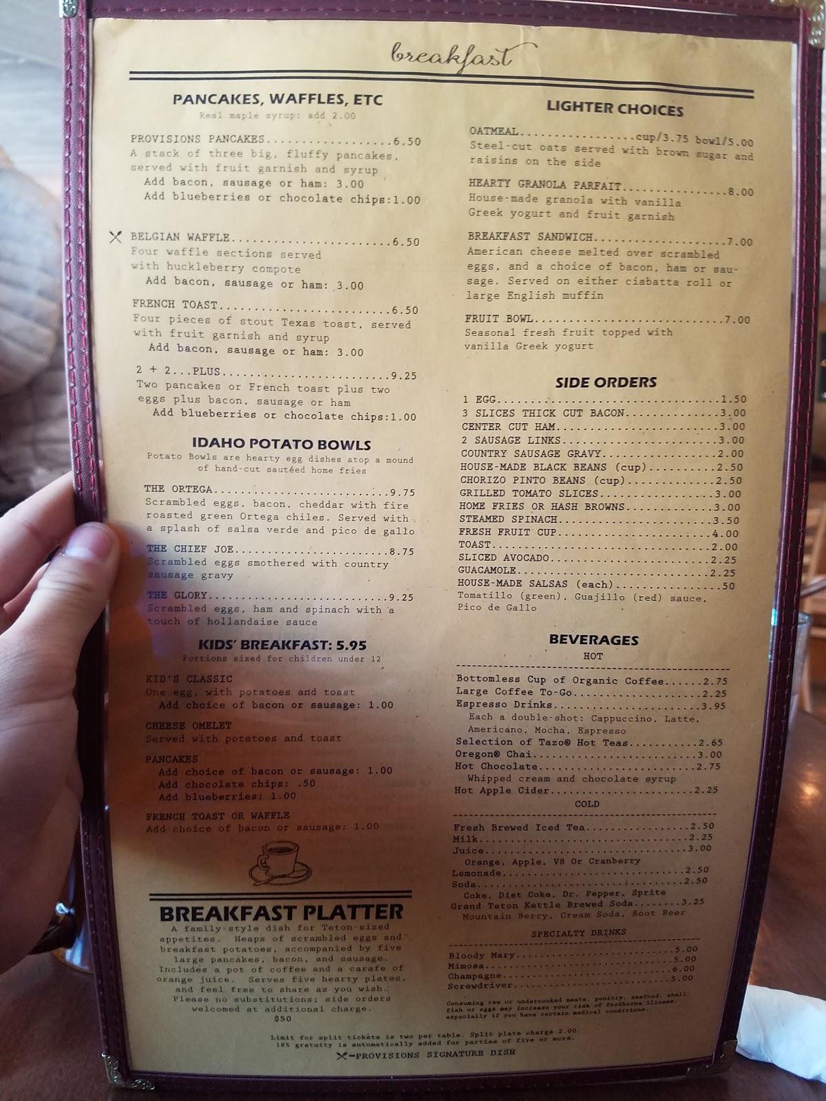 Menu at The Provision Kitchen pub & bar, Driggs