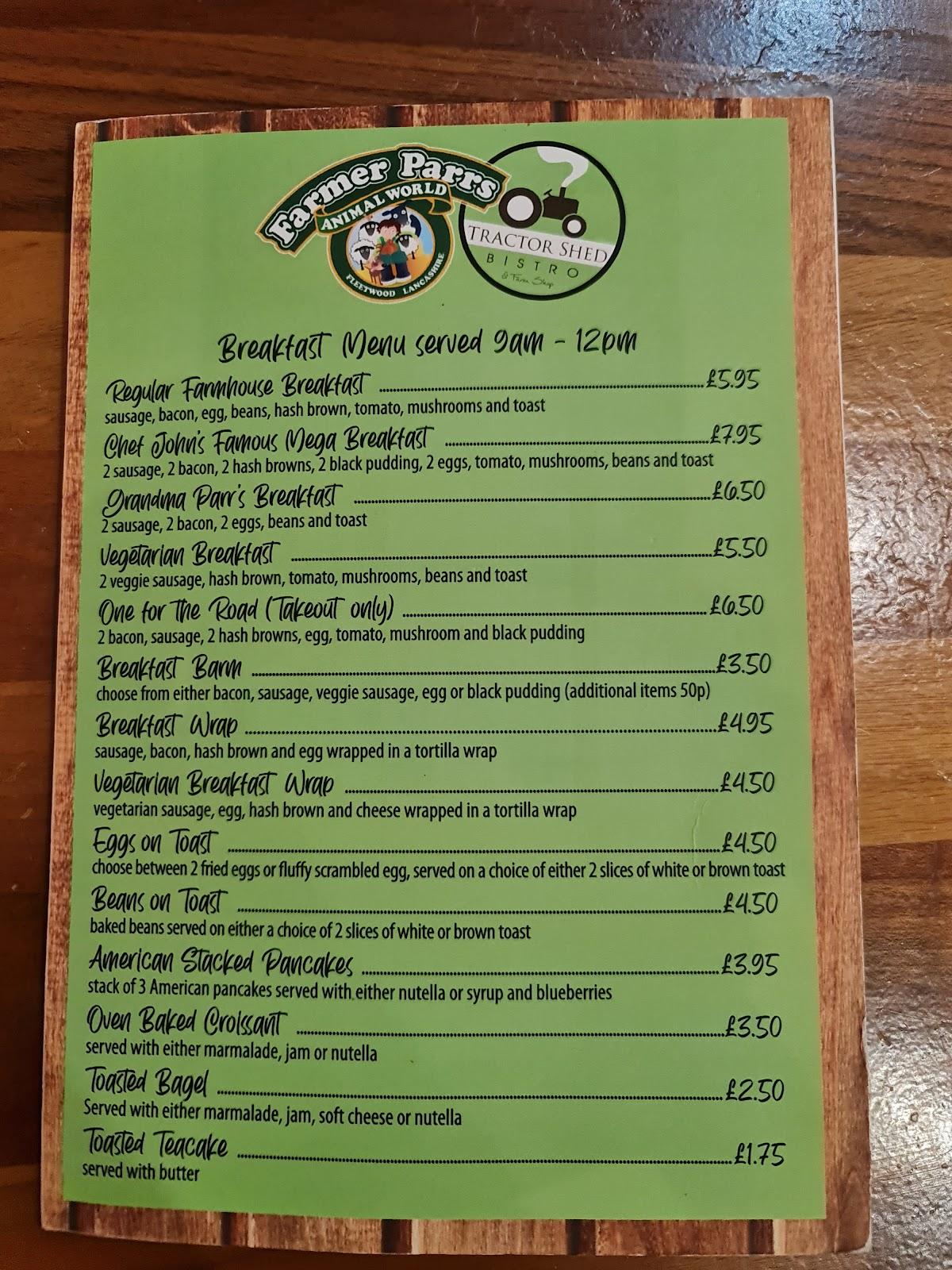 Menu at The Tractor Shed Bistro restaurant, Fleetwood