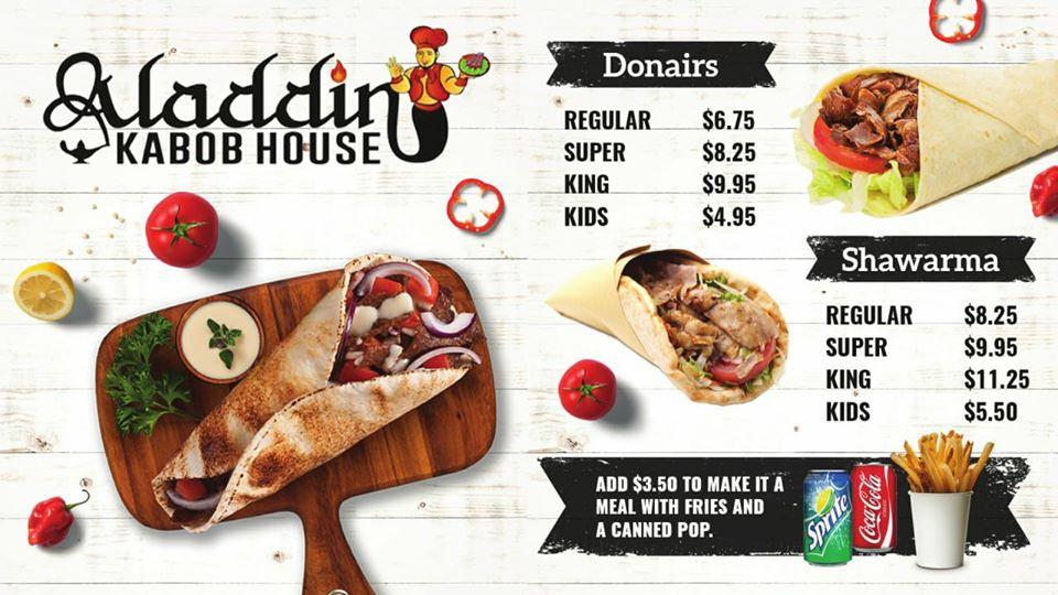 Menu at Aladdin Donair restaurant, Drayton Valley