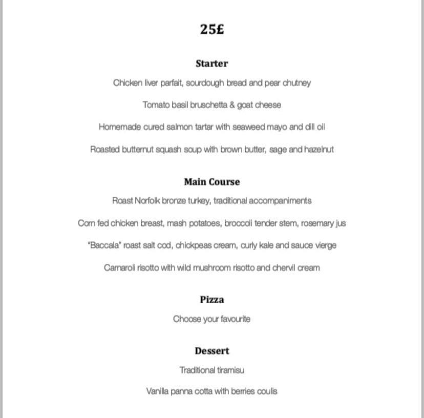 Menu at Claygate Averna restaurant, Claygate