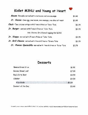 Menu at Dusty Boots Cafe, Cloudcroft