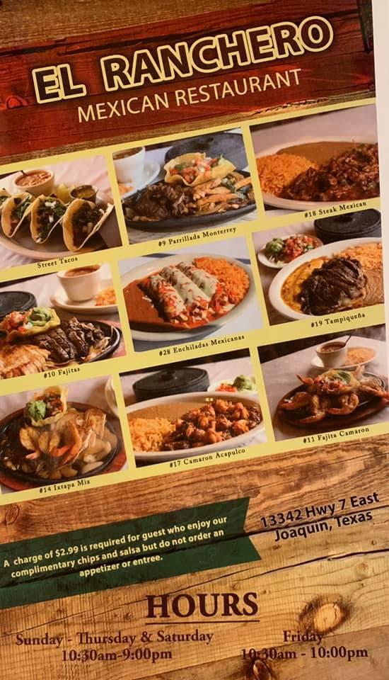 Menu at El Ranchero restaurant, Joaquin, TX-7