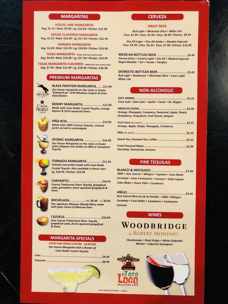Menu at El Toro Loco restaurant, Memphis, Poplar Ave