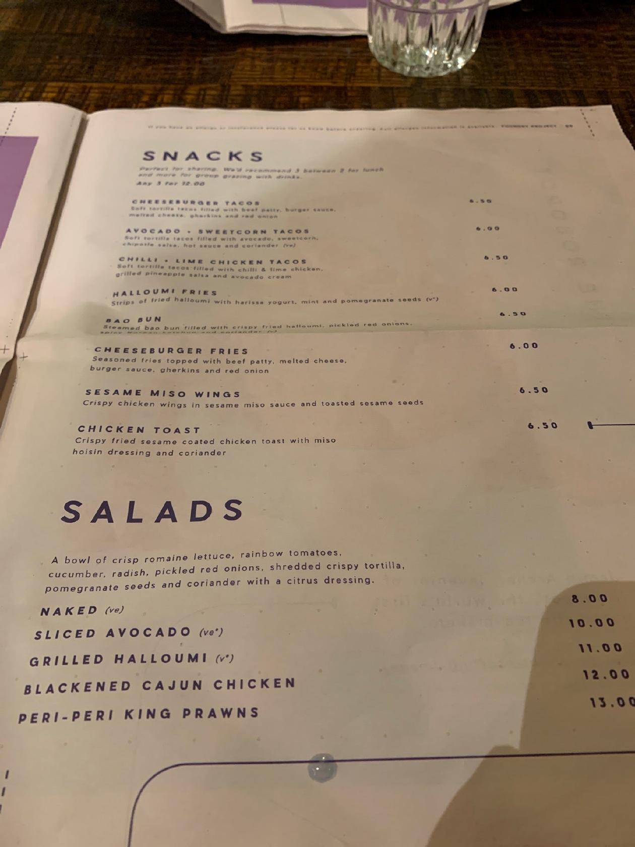 Menu at Foundry Project Manchester pub & bar, Manchester