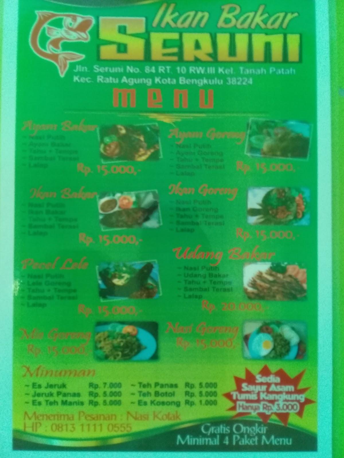 Menu at Ikan Bakar Seruni Om Brew restaurant, Bengkulu