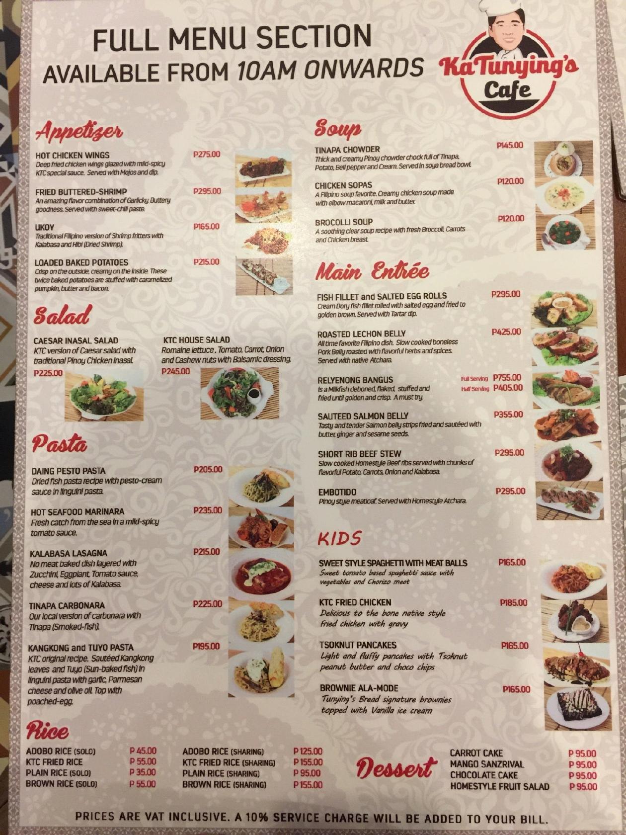 Menu at Ka Tunying’s Visayas Ave, QC cafe, Quezon City, 88 Visayas Ave