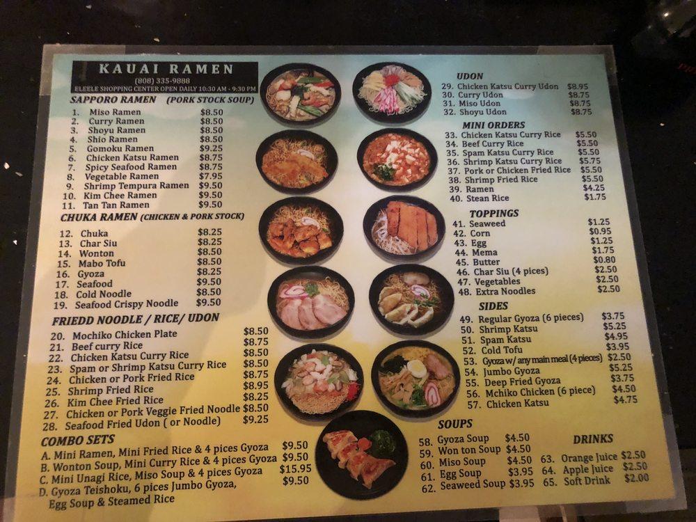 Menu at Kauai Ramen restaurant, Eleele, Waialo Rd