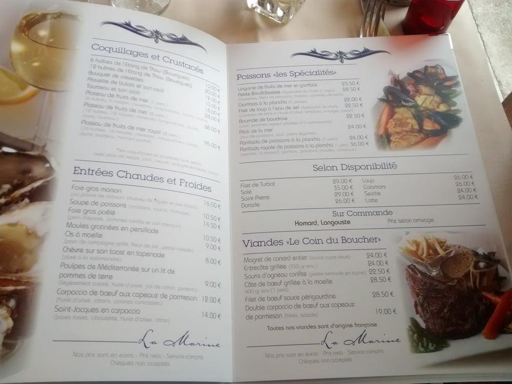 Menu au La Marine restaurant, Palavas-les-Flots