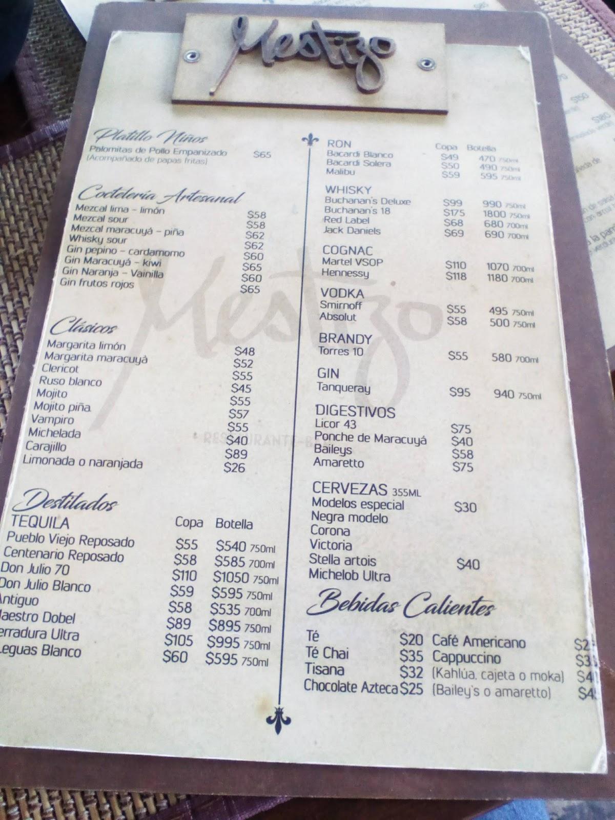Carta del restaurante Mestizo Mazamitla, Mazamitla