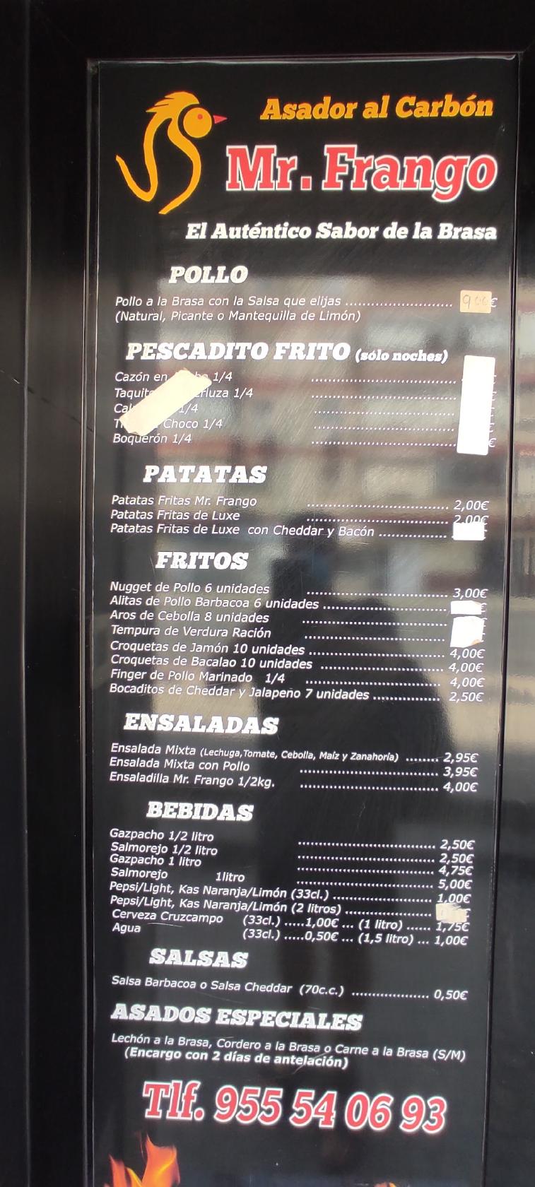 Carta del restaurante Mr. Frango, Sevilla, Ctra. del Carmona